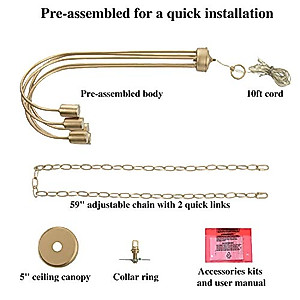 KSANA Large Gold Chandelier, 5-Light Modern Light Fixture for Dining & Living Room, Bedroom, Foyer and Entryway（25” Diameter X 26” Height）