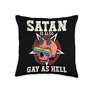LGBTQ Community Gay Accessories & Apparel Also Hell Satanic Pentagram Gay Rainbow Throw Pillow, 16x16, Multicolor