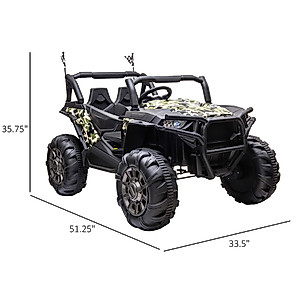 Aosom 12V Kids Ride On Car Electric Off-Road UTV Truck Toy with Parental Remote Control, Suspensions, USB, Bluetooth, 3 Speeds & 4 Motors, Camo Green