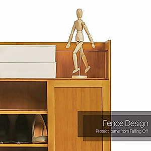 MoNiBloom 4 Tier Shoe Cabinet, Bamboo Free Standing Shoe Shelf Oragnizer Storage with Doors & High Baffle for 16-20 Pairs Home Entryway Hallway Office Bedroom, Brown