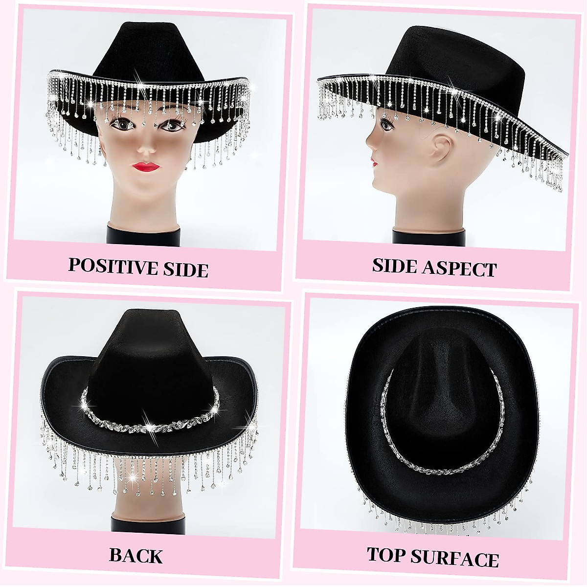 Hercicy Light up Rhinestone Cowboy Hat Glitter Cowboy Hat Sparkly Cowgirl Hat for Concert Birthday Party Beyonce Renaissance(Black, 1 Pack)