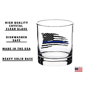 Rogue River Tactical Tattered Thin Blue Line Old Fashioned Whiskey Glass Drinking Cup Gift For Police Officer Law Enforcement