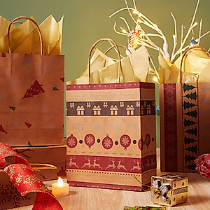 JOYIN 24 Christmas Holiday Kraft Gift Bags for School Classrooms Exchange Party Favors Goody Bags, Xmas Holiday Gift Goodie Bags 7 ¼" x 9" x 3 ½"