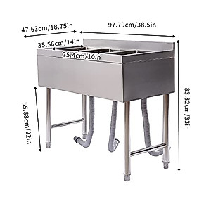 FXEIPOL 3 Compartment Stainless Steel Sink Stainless Steel Utility Sink Commercial Utility Basin with Baskets Freestanding Restaurant Sink for Gardens, Balconies