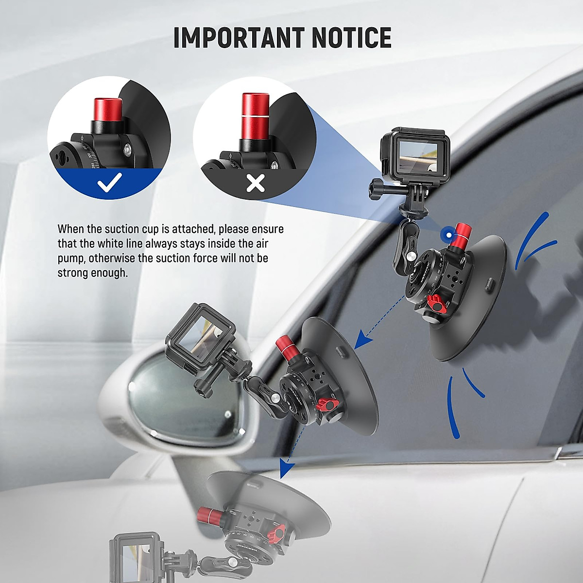 Neewer 6" Camera Suction Mount with Ball Head Magic Arm, 1/4" 3/8" ARRI Mounting Holes, Metal Car Mount for GoPro Action Camera/Camera/Phone, Air Pump Vacuum Suction Cup on Car or Window Glass, CA013