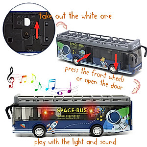 Crelloci Tour Double Decker Bus for Toddlers, Die Cast Alloy Play Vehicles with Sounds and Lights, City Cars Toys with Pull Back Action Openable Doors, for Boys Girls Kids (Navy Blue)