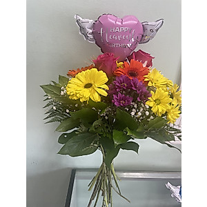 Heavenly Balloons on a stick Happy Heavenly Birthday pink balloon heart shaped with angel wings