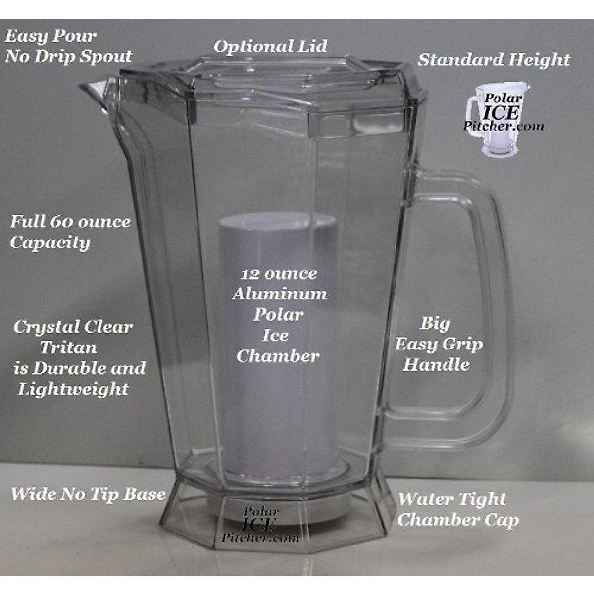 Polar ICE Pitcher with Aluminum Polar ICE Chamber (Crystal Clear/Brushed Aluminum Ice Chamber)