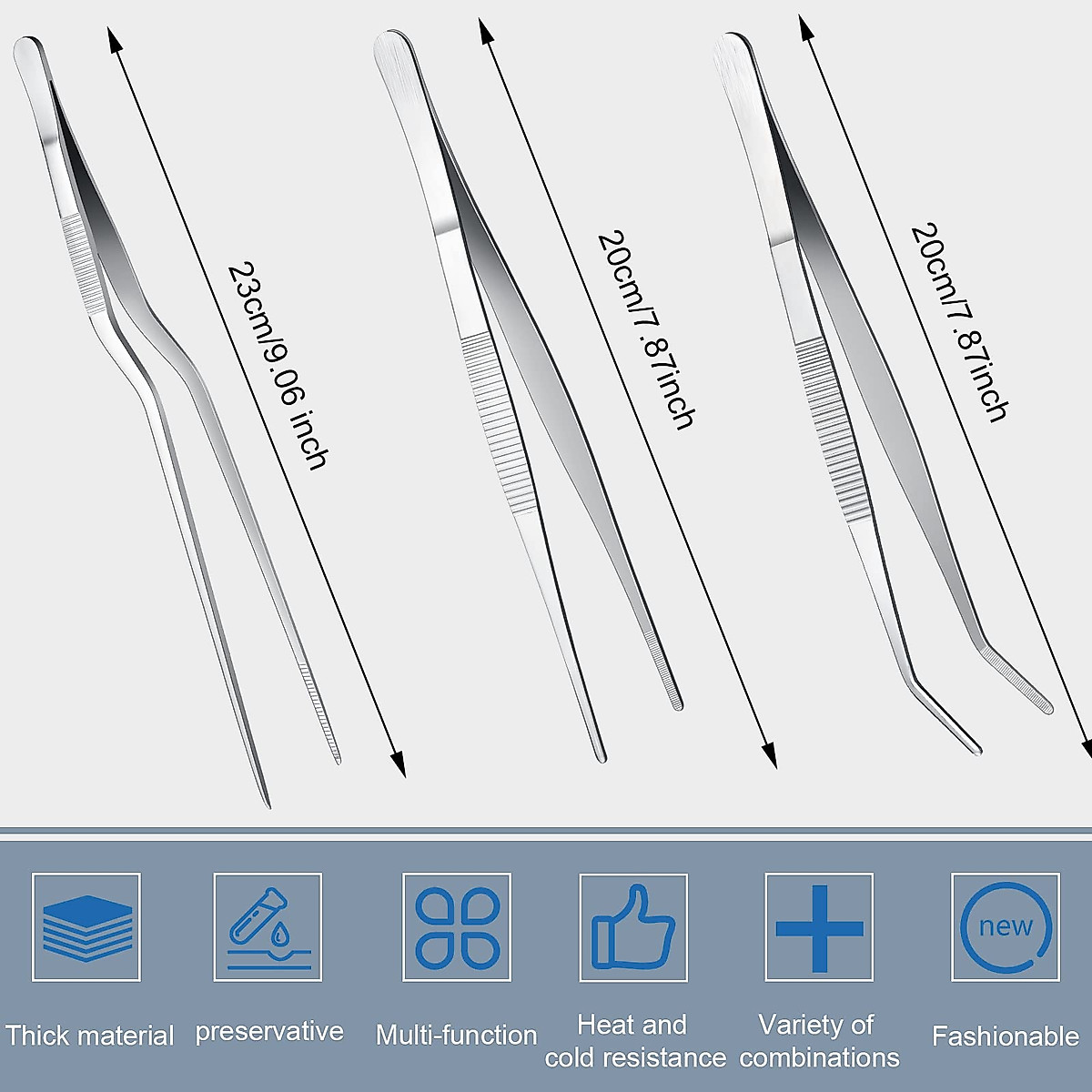 5 Pcs Stainless Steel Kitchen Cooking Tweezers Tongs Culinary 12 Inch Long Fine Food Tweezers Tongs Tools Offset Tip Chef Korean Japanese BBQ Tweezers for Baking Grill Salad Steak Fish Buffet Banquet