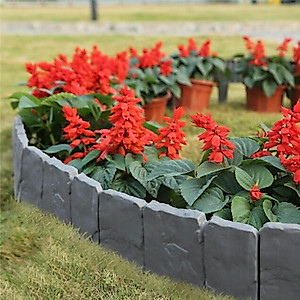 MYOYAY 80pcs Garden Landscape Border Edging - 65ft Plastic Fencing Lawn Border Stone Effect Fence for DIY Decorative Flower and Grass Bed Edging,Interlocking Outdoor Lawn Stakes(Grey)