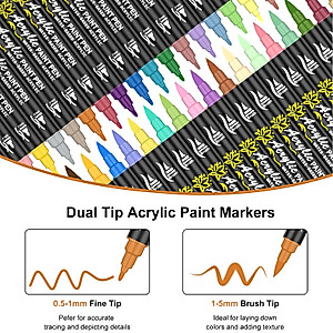Oficrafted 60 Colors Dual Tip Acrylic Paint Pens, Premium Acrylic Paint Markers with Brush and Fine Tip, Paint Pens and Paint Markers for Rock Painting, Wood, Canvas, Glass & Ceramic Surfaces