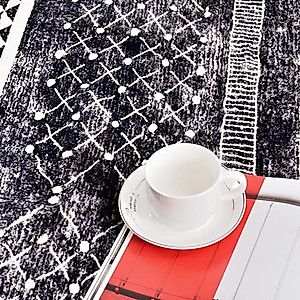 Calore Modern Faux Wool Area Rug Non-Slip Washable Living Room Rug Boho Neutral Indoor Carpet for Bedroom Dining Room (Black and White, 4'x5.3')