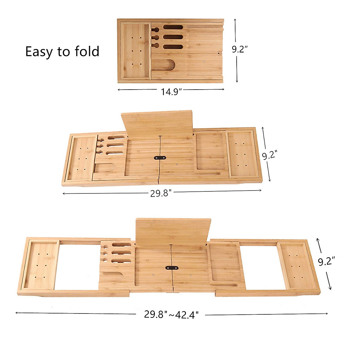 YCOCO Bathtub Tray,Expandable Bamboo Luxury Bath Tray for Tub,with Book Stand and Soap Dish,Tablet Holder,Wine Glass Slot