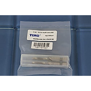 TEMO 2 pc 10-24 Combination Drill and Tap Multi Use Deburr Countersink Hex Bit