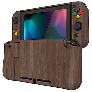 PlayVital AlterGrips Ergonomic Grips Cover for Nintendo Switch, [2 Design] Interchangeable Comfort Dockable Protective Case with Screen Protector & Thumb Grip Buttons Caps - Wood Grain