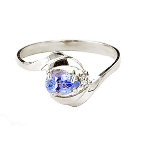 Galaxy Gold GG 14k Solid White Gold Ring with Natural Diamond and Pear-shaped Tanzanite - Size 8