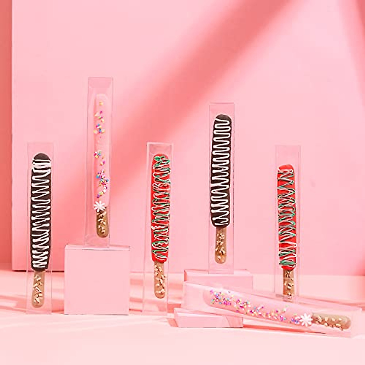 RomanticBaking 50 Pack 1 X 1 X 8 Inches Individual Chocolate Covered Pretzel Rods Boxes (Not include Pretzel) Gumball Boxes Party Favor Boxes Small Treat Boxes