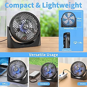 PELANZENHAU 8 inch Table Fan with Remote, USB Powered Desk Fan with RGB Light & Timer, 3 Strong Speeds & 360° Pivot Adjustable, Desktop Air Circulator Fan for Home Office Dorm RV Bedroom Travel