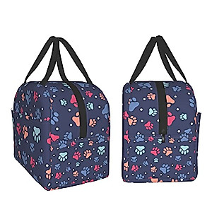 Lunch Bag Cute Dog Paw Print Insulated Lunch Box Reusable Lunch Bags Meal Portable Container Tote For Men Women Work Travel Picnic