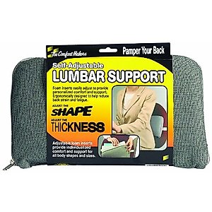 The ComfortMakers Lumbar Support, Universal, Self-Adjustable, Ergonomic Back Support, Office, Car, Airplane, Made in the USA, Washable, Gray (92041)