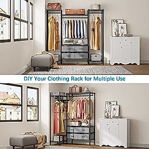 VIPEK V20i Wire Garment Rack Heavy Duty Clothes Rack Bedroom Armoires Metal Clothing Rack with Adjustable Shelves, 3 Hang Rods, 4 Fabric Drawers, Compact Freestanding Closet Storage Organizer, Black