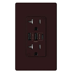ELEGRP 30W 6.0 Amp 3-Port USB Wall Outlet, 20 Amp Receptacle with USB Type C & Type A Ports, USB Charger for iPhone/iPad/Samsung/LG/HTC/Android Devices, UL Listed, w/ Wall Plate, 1 Pack, Matte Brown