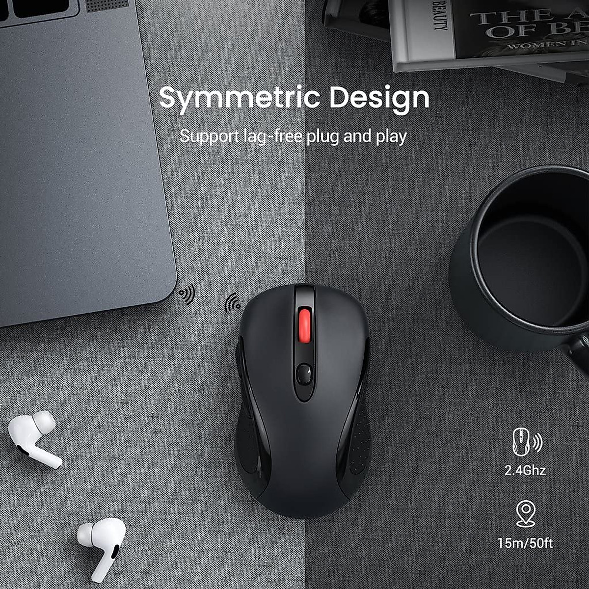Wireless Mouse - Computer Mouse Ergonomic 2.4G USB, 5 Adjustable DPI Page Down/Up Buttons Laptop Mouse for Desktop PC MacBook