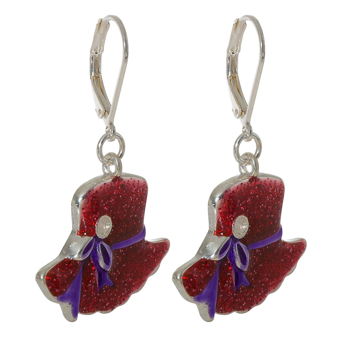 Artisan Owl - Glittering Red Hat Society Dangling Earrings and Brooch Pendant Pin Set