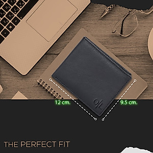 Mens slim Wallets | Billfold | 1 ID Windows | Black | Multiple Credit Card slots | Gifts for men | Soft genuine leather