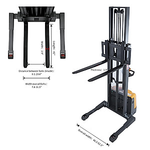 APOLLOLIFT Full Electric Pallet Forklift Lift Stacker with Straddle Legs 3300lbs Load Capacity 118inch Lifting Height with Adjustable Forks