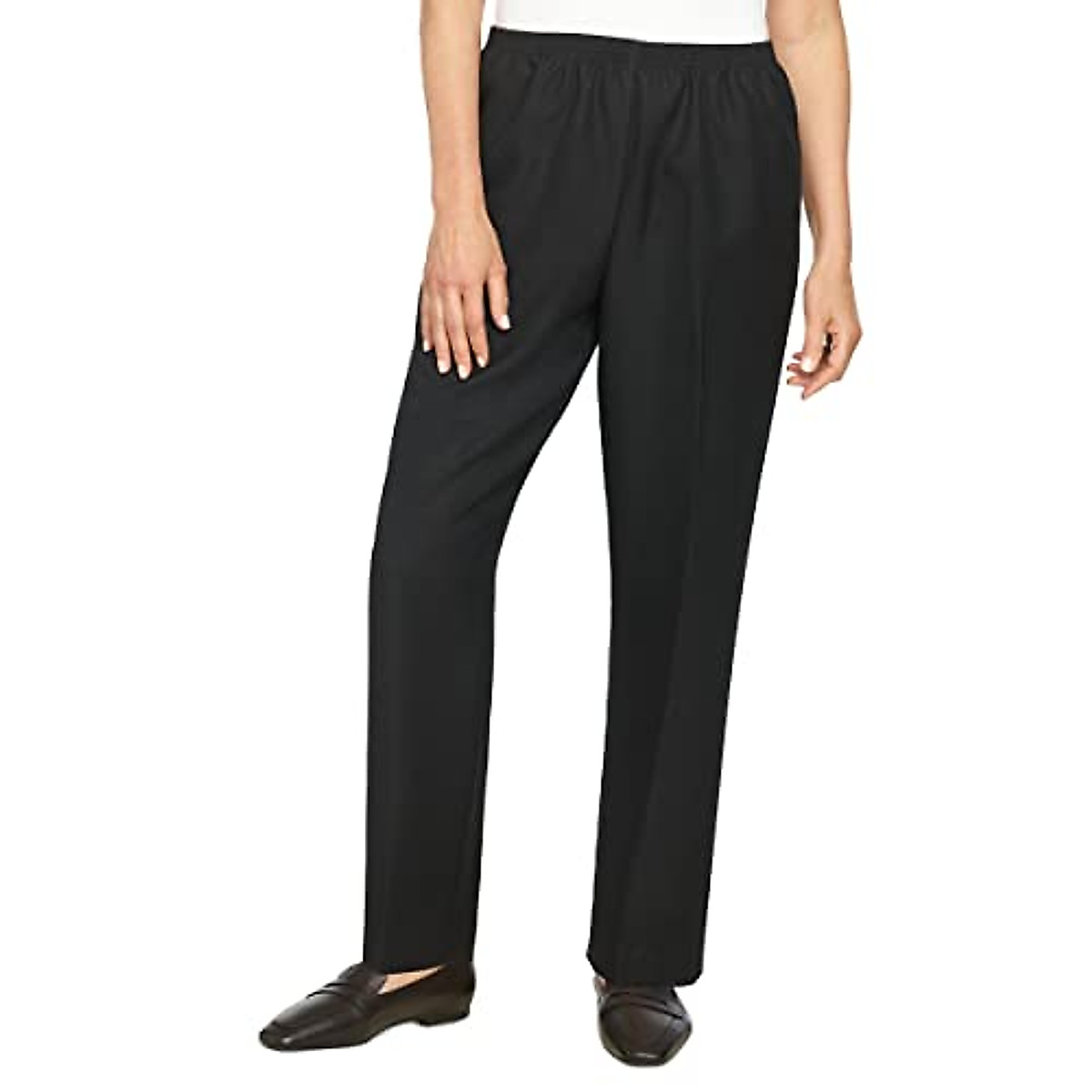 Alfred Dunner Women's Around Elastic Waist Polyester Short Pull-On Style Pants, Black, 16 Petite