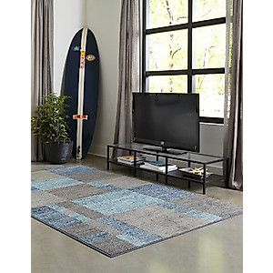 Rugs.com Equinox Collection Rug – 5' 3 x 8' Blue Gray Low Rug Perfect for Bedrooms, Dining Rooms, Living Rooms