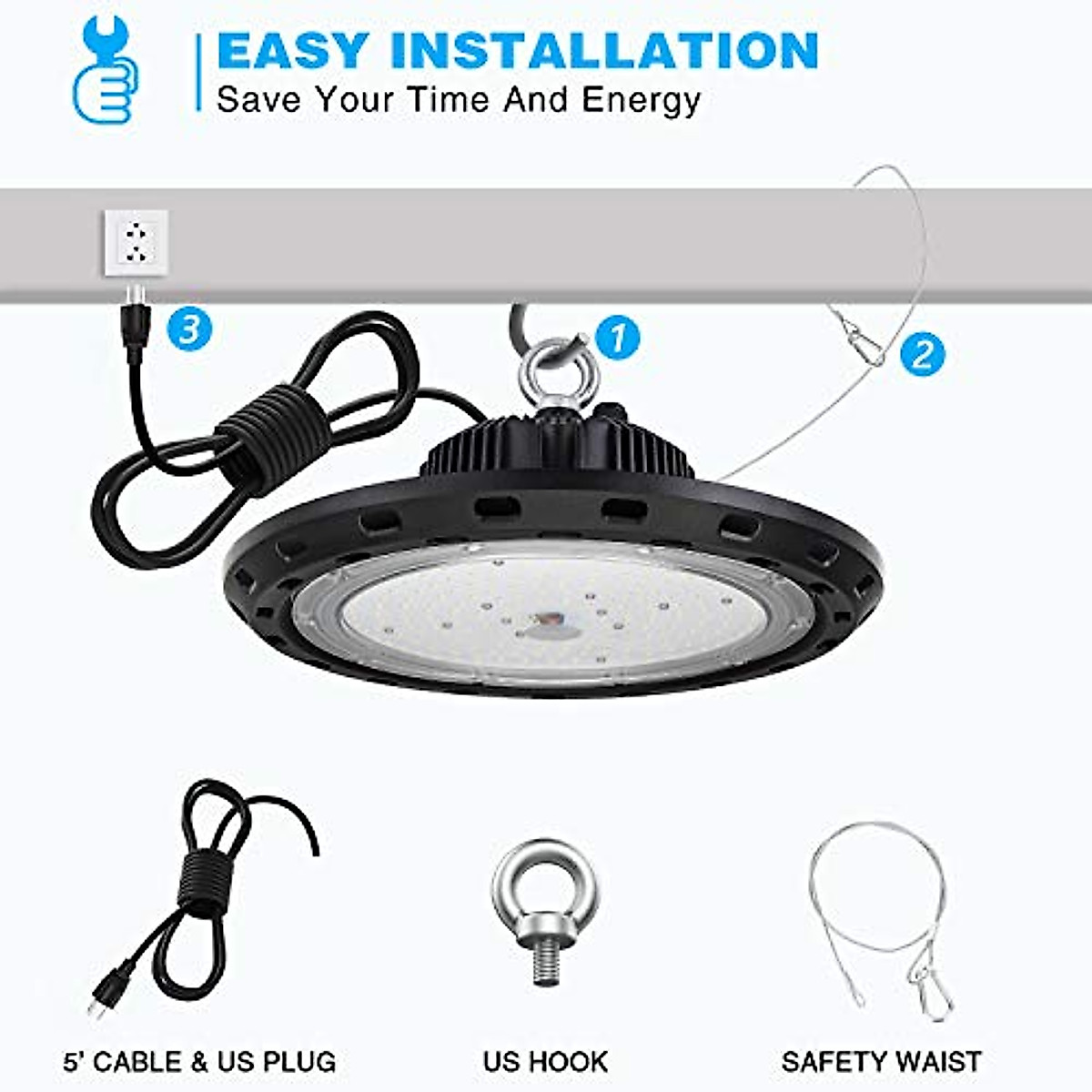 PATHBREAKER LED High Bay Light 150W UFO High Bay LED Light with UL Approved 6'Cable & Plug 22500LM 5000K 600W MH/HPS Replacement Commercial Warehouse Garage Barn Factory Shop Light