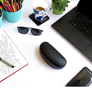 Black Hard sunglasses cases - Glasses Holder Clam Shell - Large eyeglass cases with pouch and cloth distressed Black (AS113 Black and Pouch)