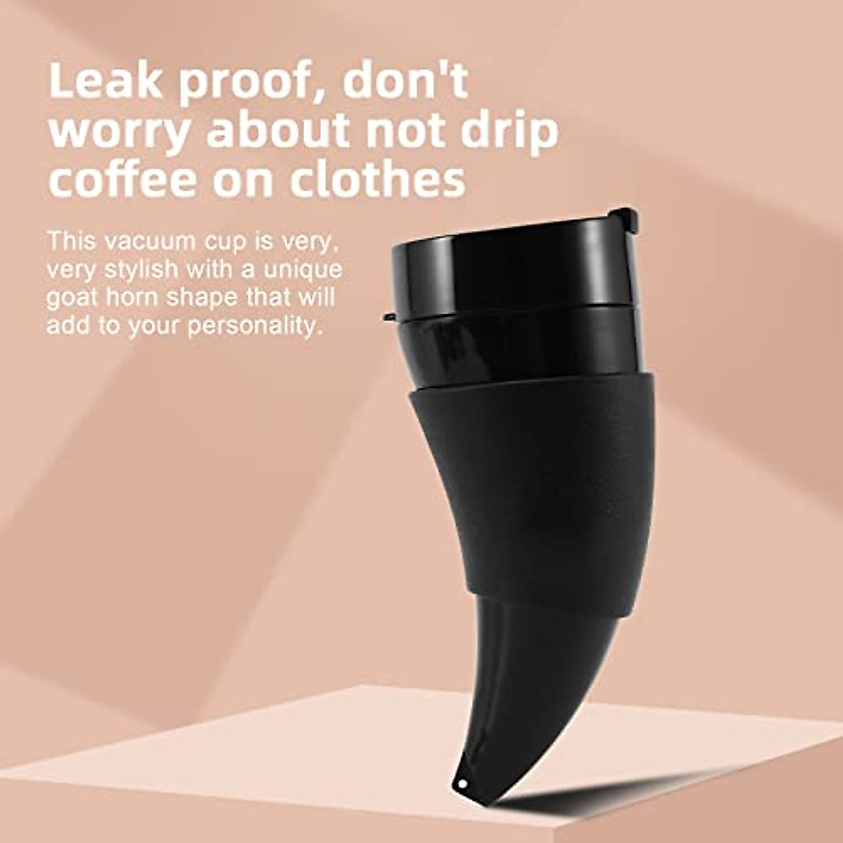 Exogio Goat Horns Coffee Mug 230ML Stainless Steel Vacuum Cup Flask Tea Cups Travel Couple Water Bottle with Rope-Black