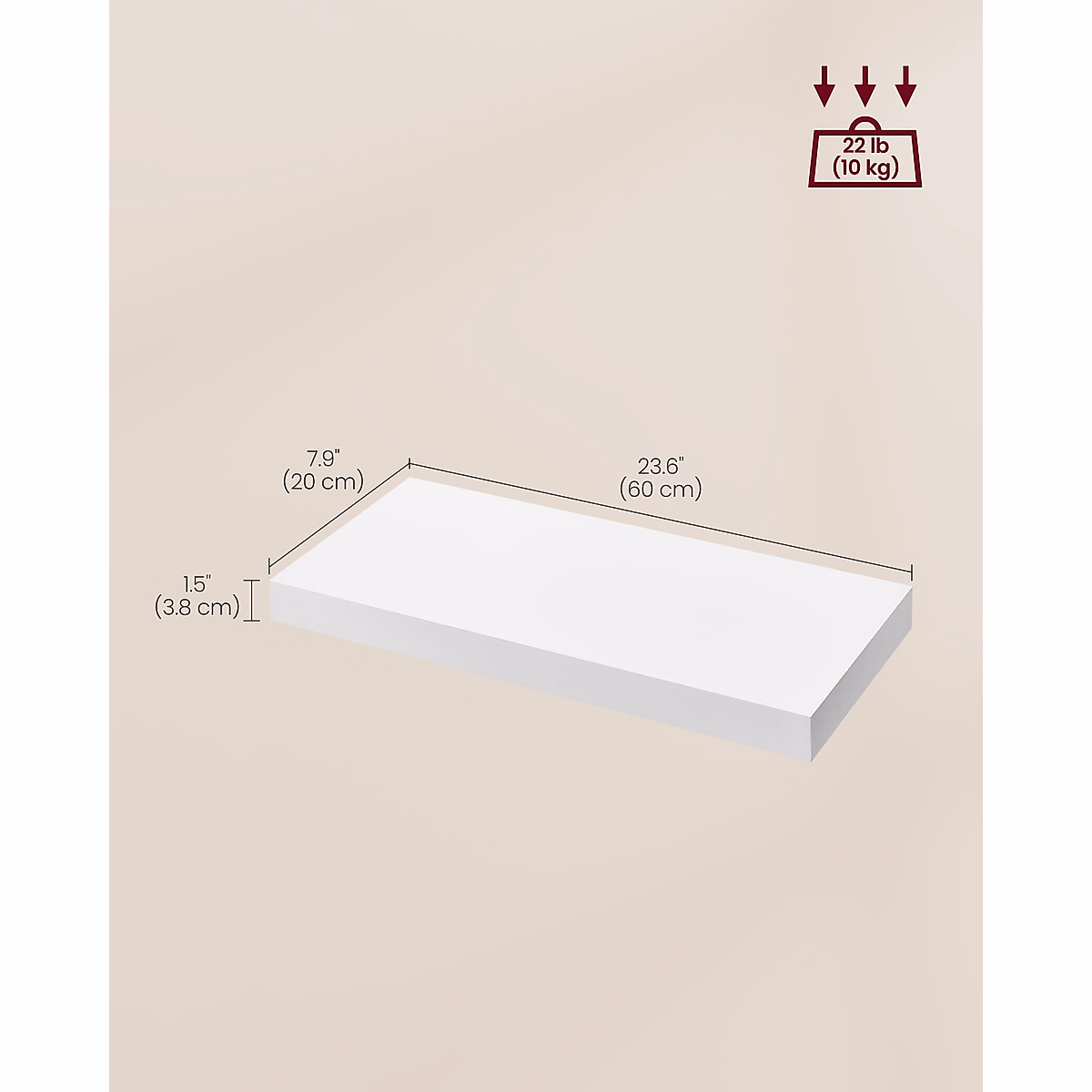 VASAGLE Wall Shelves Set of 2, Floating Shelves, Wall Mounted, 8 x 23.6 x 1.5 Inches, Display Shelves for Picture Frames, Wall Decor, Hanging Shelf for Living Room, Kitchen, White ULWS056W01