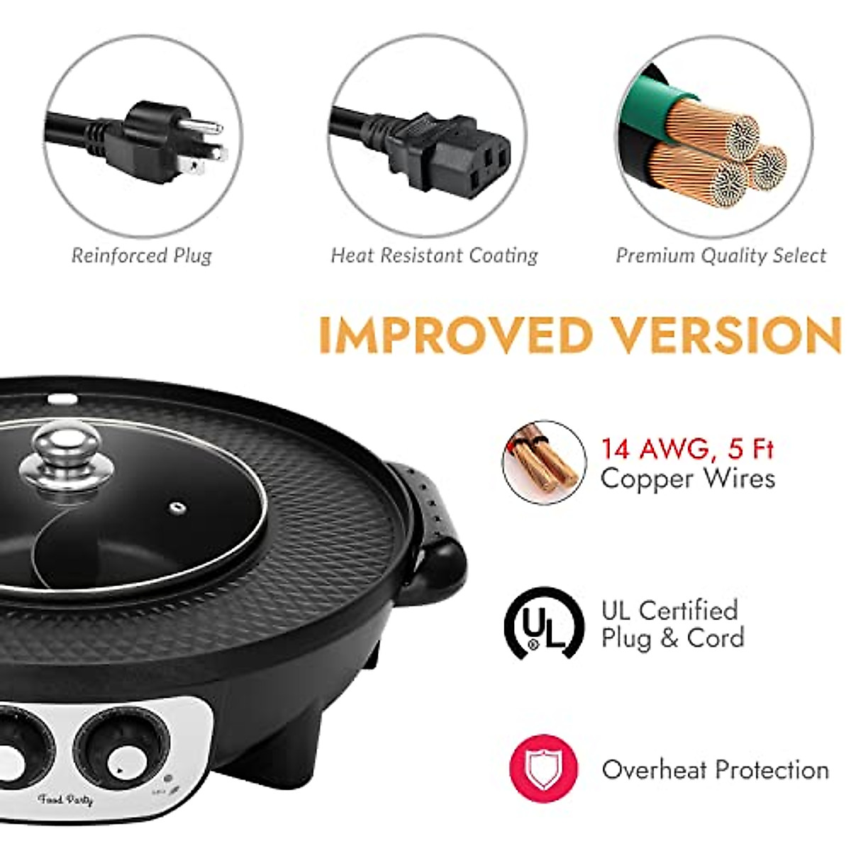 Food Party 2 in 1 Electric Smokeless Grill and Hot Pot