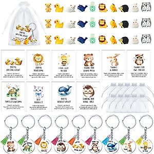 Geetery 120 Pcs Inspirational Gift Include Appreciation Animal Pun Thank You Note Cards Funny Resin Toys Motivational Keychain Organza Bags for Coworkers Family Nurse Friend Volunteer Pocket Favors