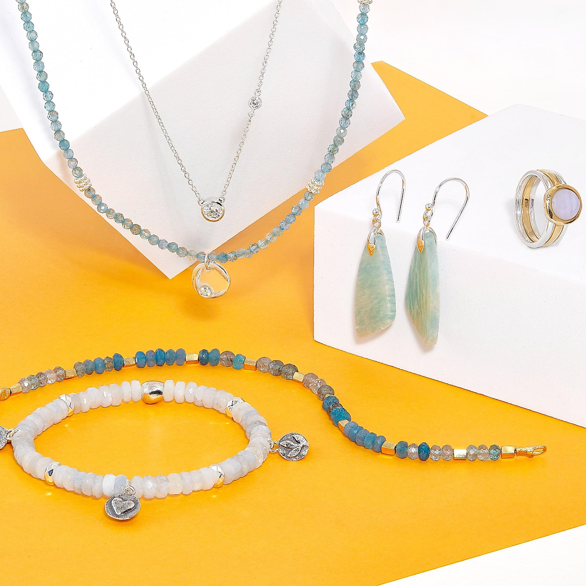 Silpada 'in Good Campanile' Stacking Rings with Natural Blue Lace Agate in Sterling Silver & Brass, Size 8