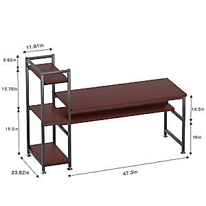 NSdirect 60" Large Computer Desk with 4 Tier Storage Shelves, Office Desk Computer Table Studying Writing Drawing Modern Desk for Home Workstation with Bookshelf and Tower Shelf, Red