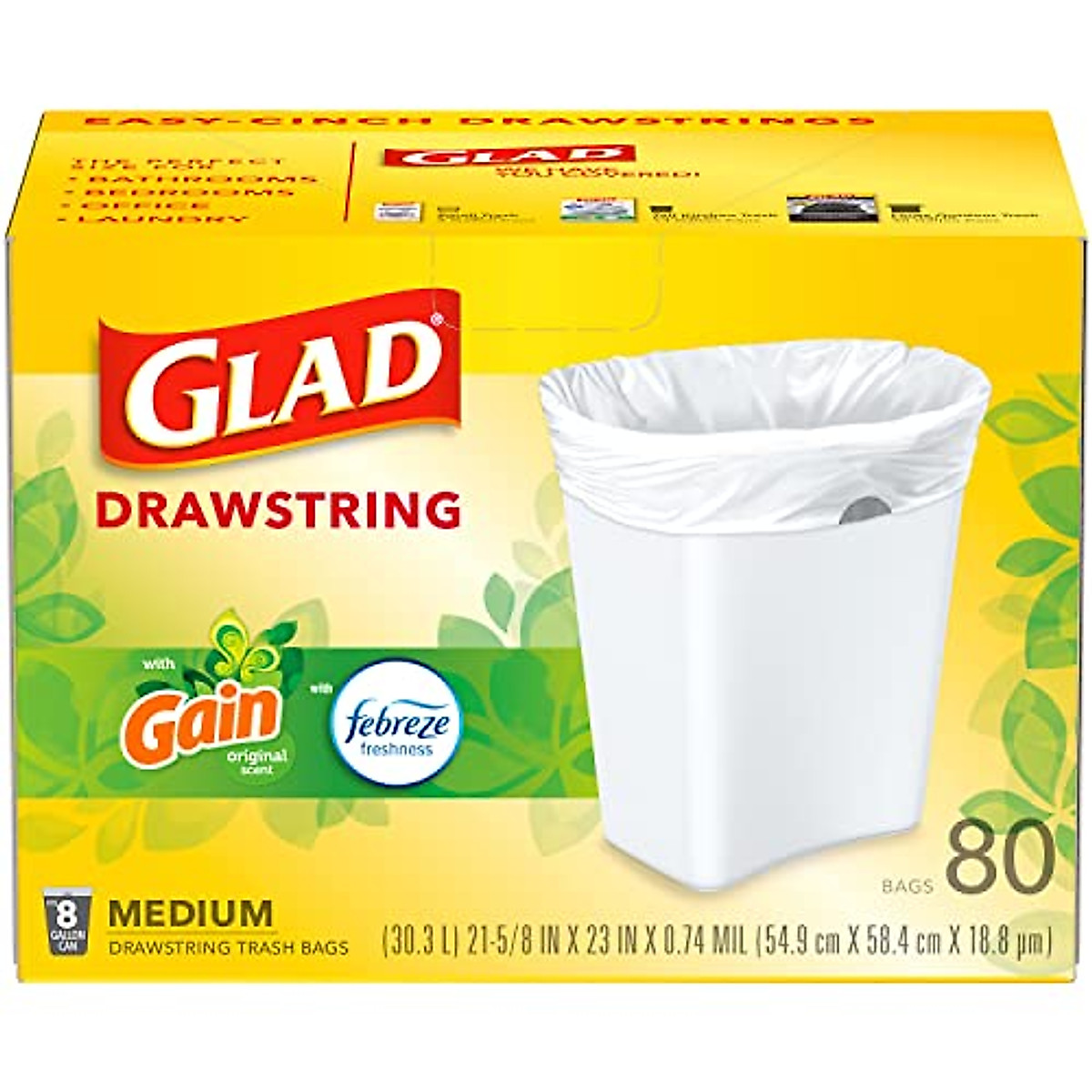 Glad Medium Drawstring Trash Bags - Gain Original Scent 8 Gal, 80 Count