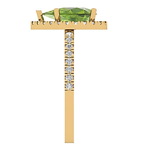 Clara Pucci 2.45 ct Pear Cut Solitaire with Accent Halo Natural Green Peridot Engagement Promise Anniversary Bridal Ring 14k Yellow Gold