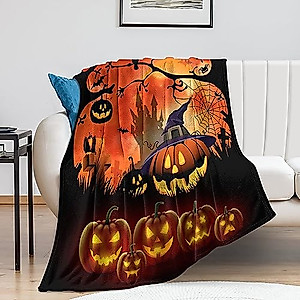 Cartoon Halloween Night Blankets for Couch and Bed Horror Forest Castle Throws Blankets Soft Cozy Lightweight Decorative Warm Blanket for Womens Mens Gift 40"x50"