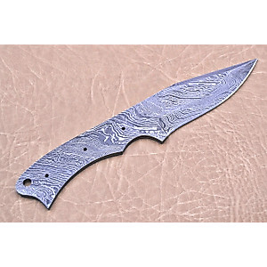 Knife Making, Damascus Steel Blank Blade 8.25 inches Long Hand Forged Skinning Knife with 3 Pin Hole & an Inserting Hole Space 4 inches Cutting Edge