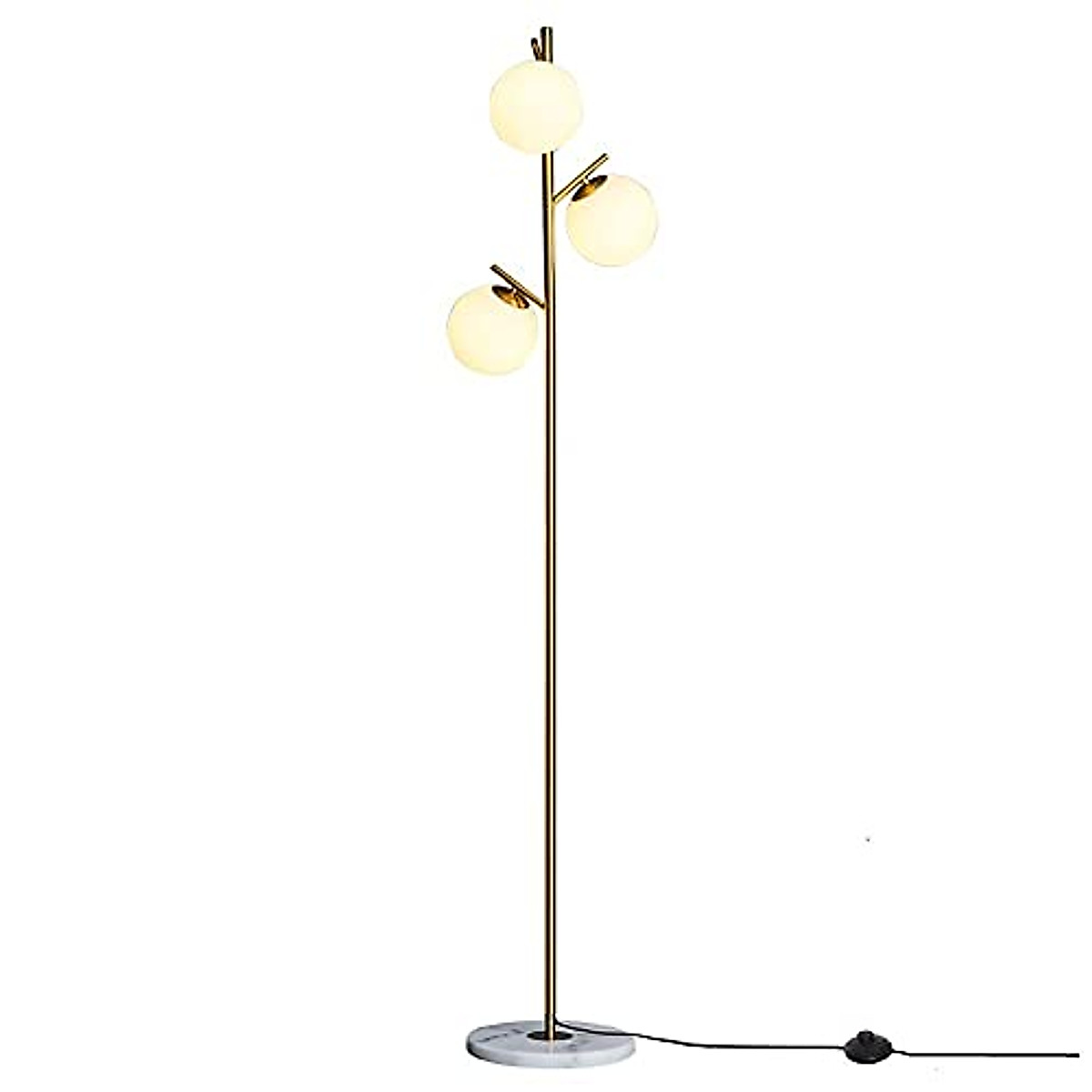 MichiDeco Floor Lamp, 3-Light Mid-Century Floor Light, Frosted Glass Globes Lamp for Bedroom or Living Room