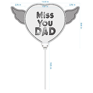 Heavenly Balloons on a stick Miss You Dad (blue) balloon heart shaped with angel wings