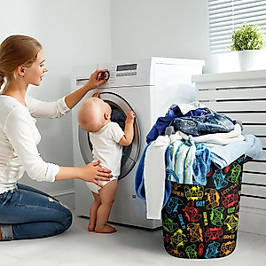 Game Theme Laundry Basket for Gamer Room Decor Boys Gamer Go Play Video Gamepad Storage Hamper Gaming Decor Boys Room for Dirty Clothes -S