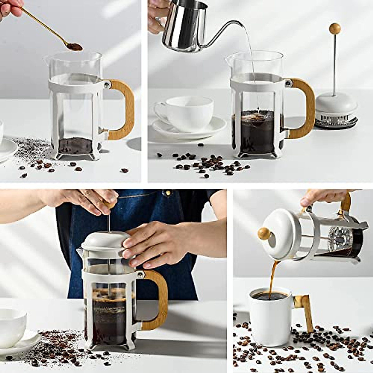 PARACITY French Press Coffee/Tea Maker 34 OZ with 2 Replaceable Filter, Camping Large Coffee/Tea Press of bamboo handle and Heat Resistant Glass, Cold Brew French Press