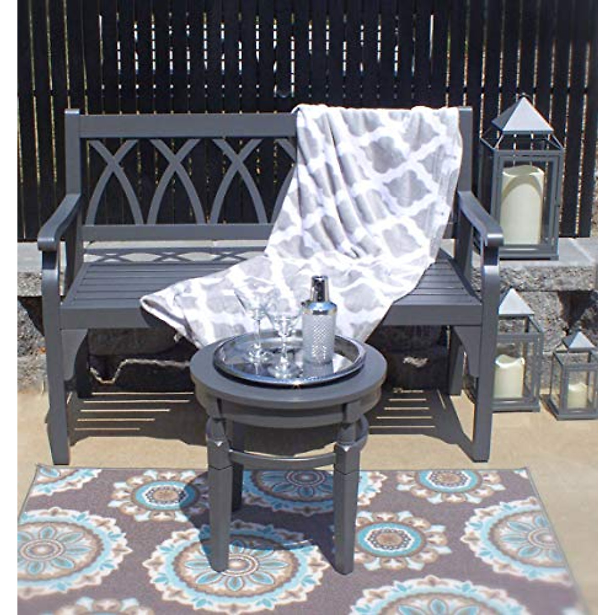 Pebble Lane Living All Weather Outdoor Exclusive Elegant Hardwood 2 Seater Bench, 48" L x 24" W x 35.5" H, Black