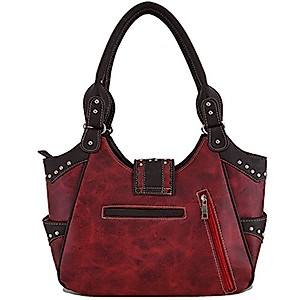 Western Style Cowgirl Belts Buckle Country Purse Crossbody Handbag Women Hobo Shoulder Bag Wallet Set Red